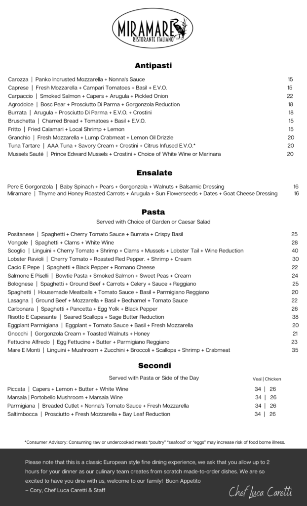 Menu - Miramare Italiano